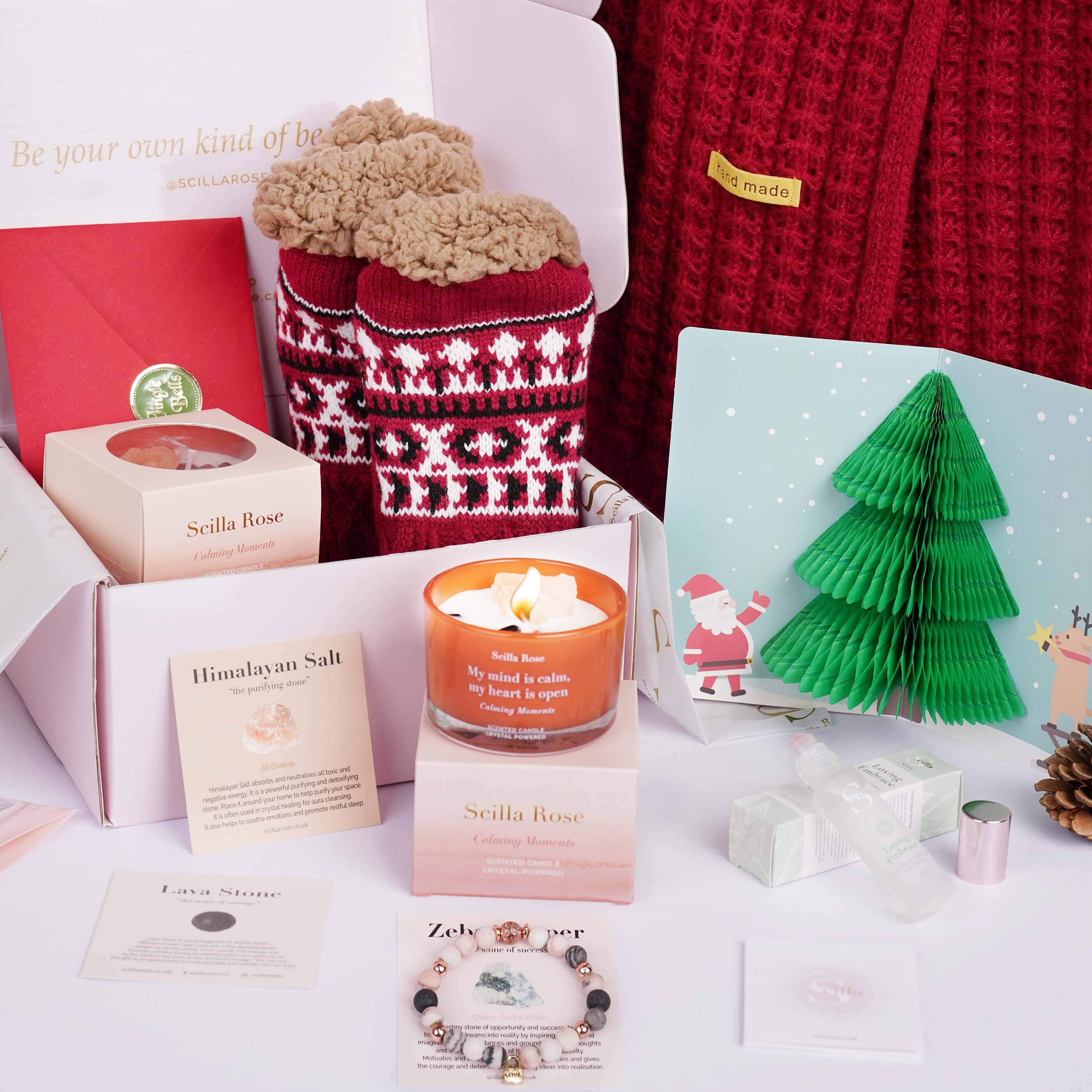 Christmas Cosy Care Gift Hamper - Warm Scarf, Socks, Crystal Candle, B ...
