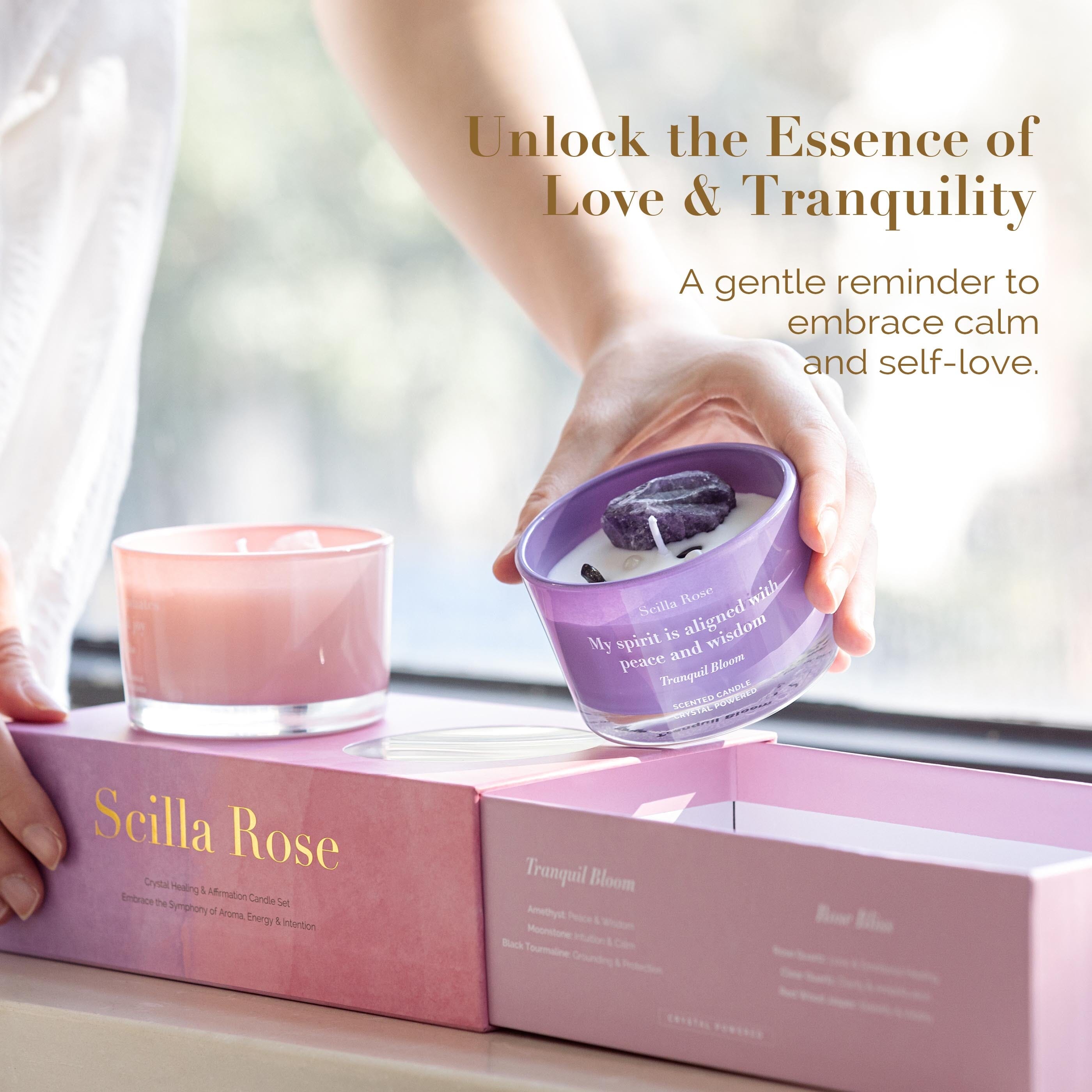 Rose Quartz & Amethyst Crystal Candle Set – Rose Bliss & Tranquil Bloo ...