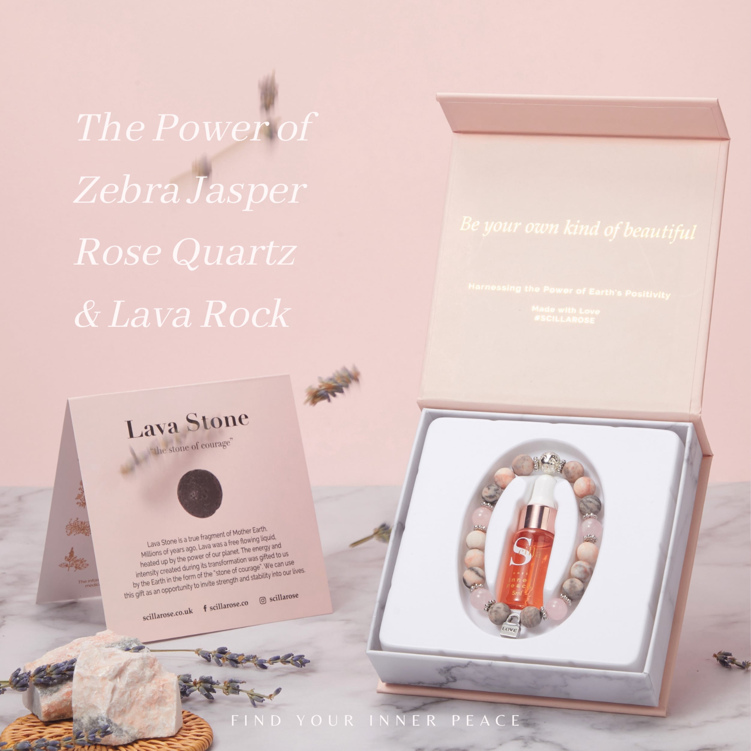 ZEBRA JASPER, ROSE QUARTZ & LOVE Charm Crystal Bracelet Diffuser with ...